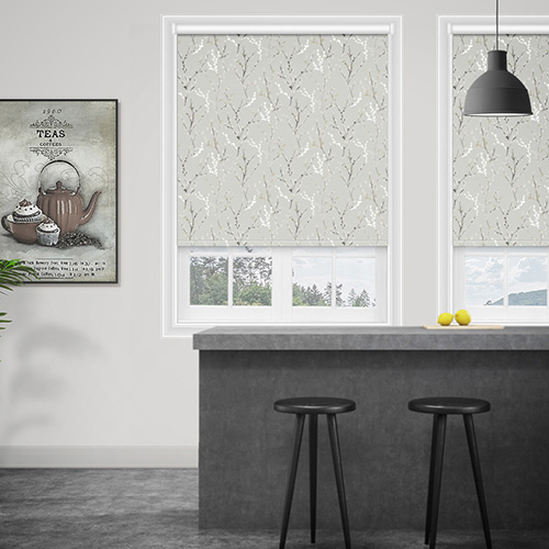 Willow Birch White Roller Blind - Louvolite Blockout, Patterned