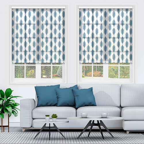 Ikat Azure Roller Blind - Louvolite Light Filtering, Patterned